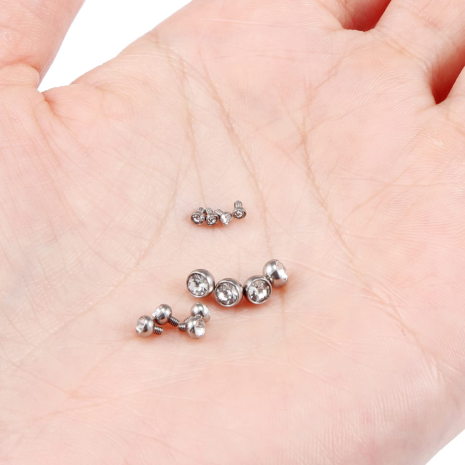 Vsnnsns Dermal Piercing Jewelry Kit, 12Pcs G23 Titanium Dermal Anchor Tops, Internally Threaded, 14G 1.6mm, 2/3/4mm, Clear CZ, for Women Men