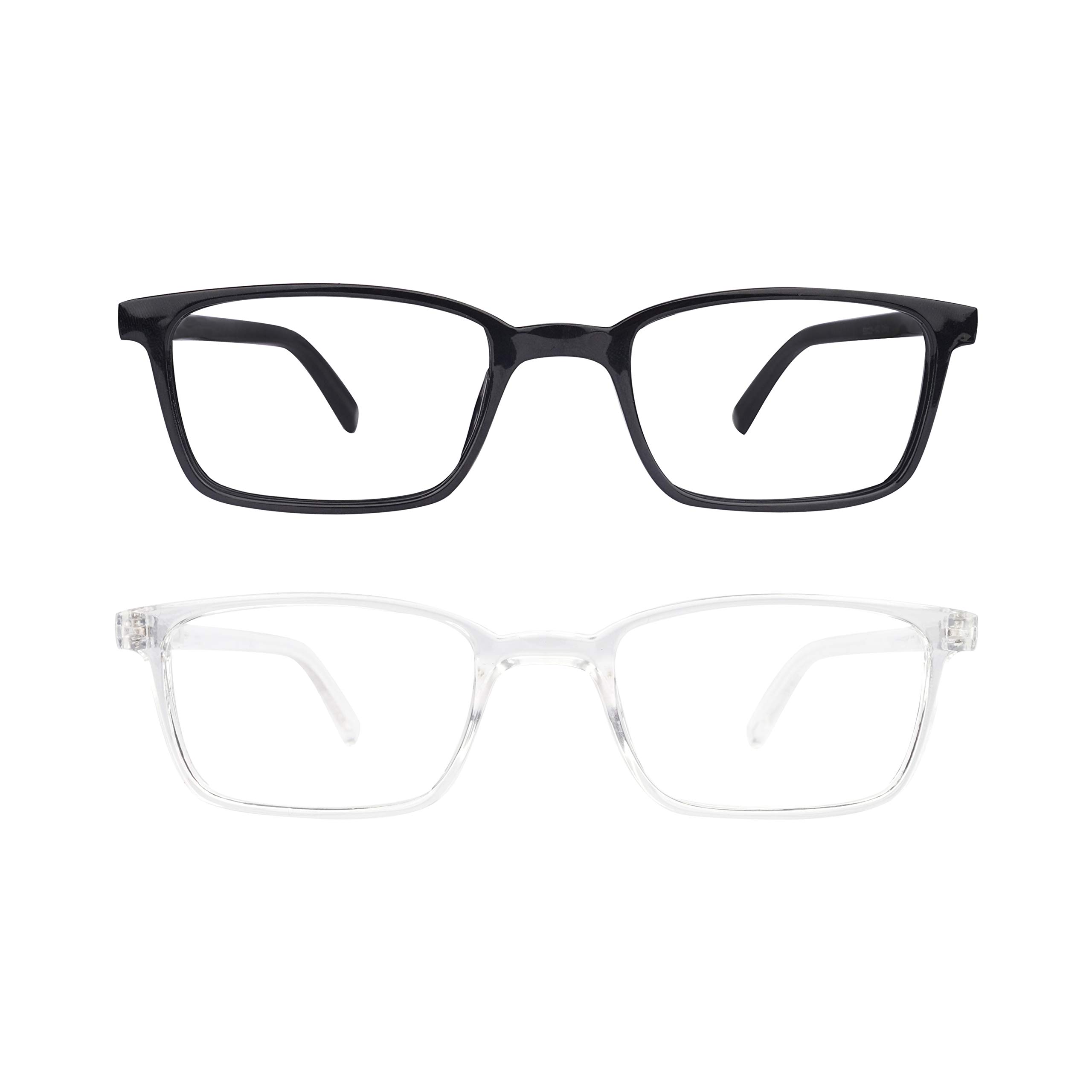 zingfocal Blue Light Blocking Glasses 2 Pack Square Computer Game Eyeglasses for Women Men Anti Eyestrain Headache Reading Glasses Non Prescription (Black+Transparent)