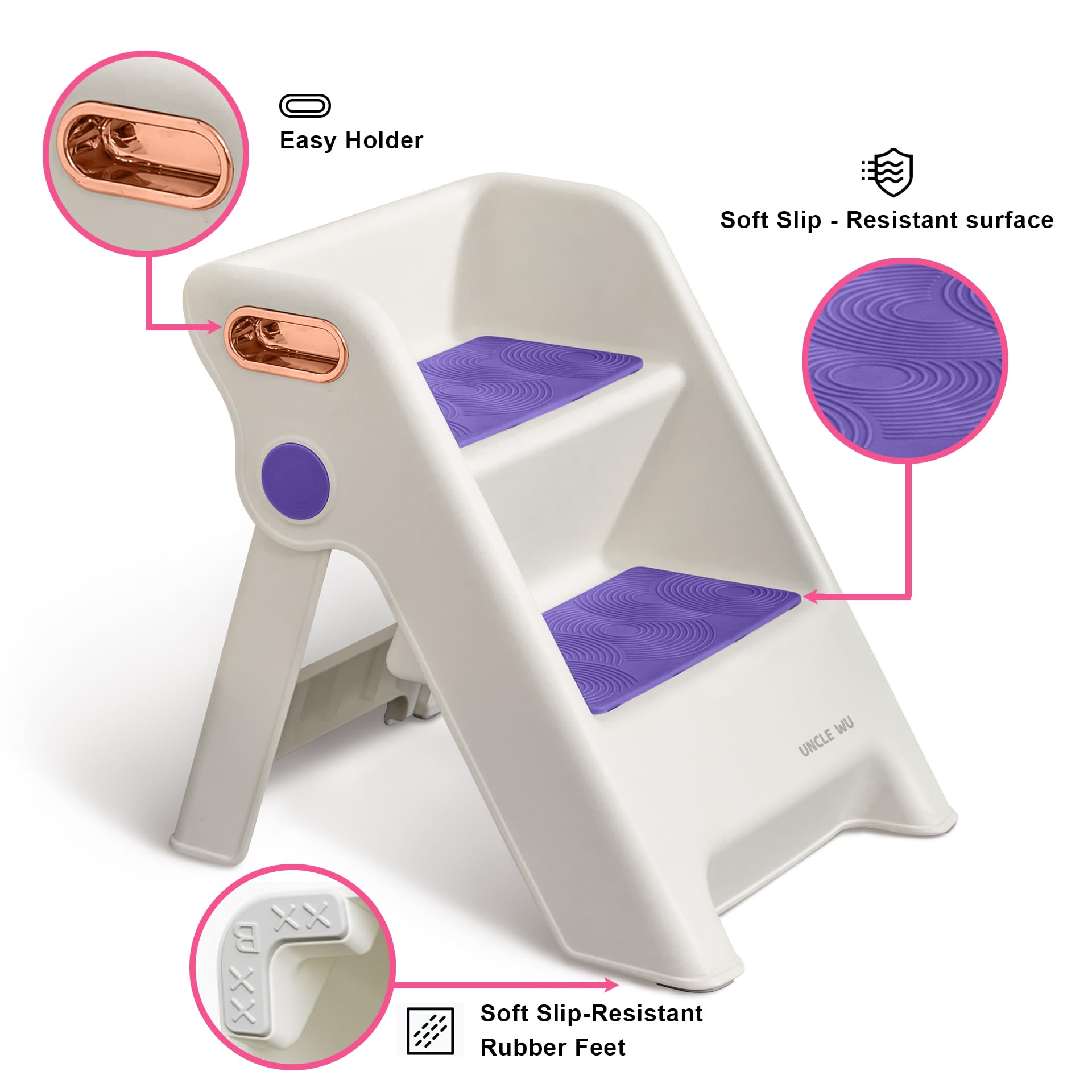 UNCLE WU Foldabel Two Step Stool for Adult