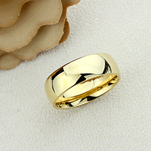Prime Pristine Free Engraving Personalized Stainless Steel Wedding Band Ring 8MM Yellow Tone High Polished Classy Domed Ring SZ:8.5