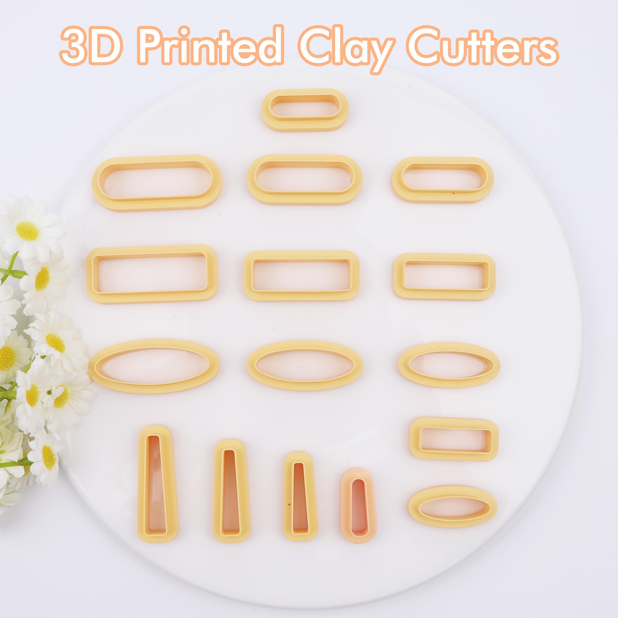 Puocaon Rectangle Clay Cutters Set - 16 Pcs Clay Cutters for Polymer Clay Jewelry, Basic Polymer Clay Cutters for Earrings Making, 3D Print Clay Cutters Supplementary for Floral Clay Earrings Design