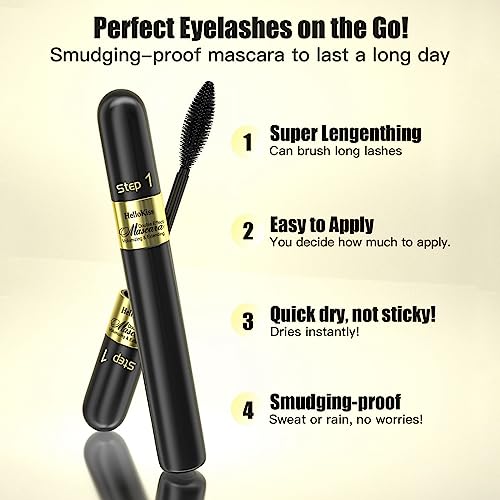 Vibely Mascara, 2 In 1 Thrive Mascara for Natural Lengthening & Thickening Effect, Mascara Waterproof No Clumping Magic 4D Silk Fiber Lash Mascara, Mascara Black Volume and Length Telescopic Mascara (01)