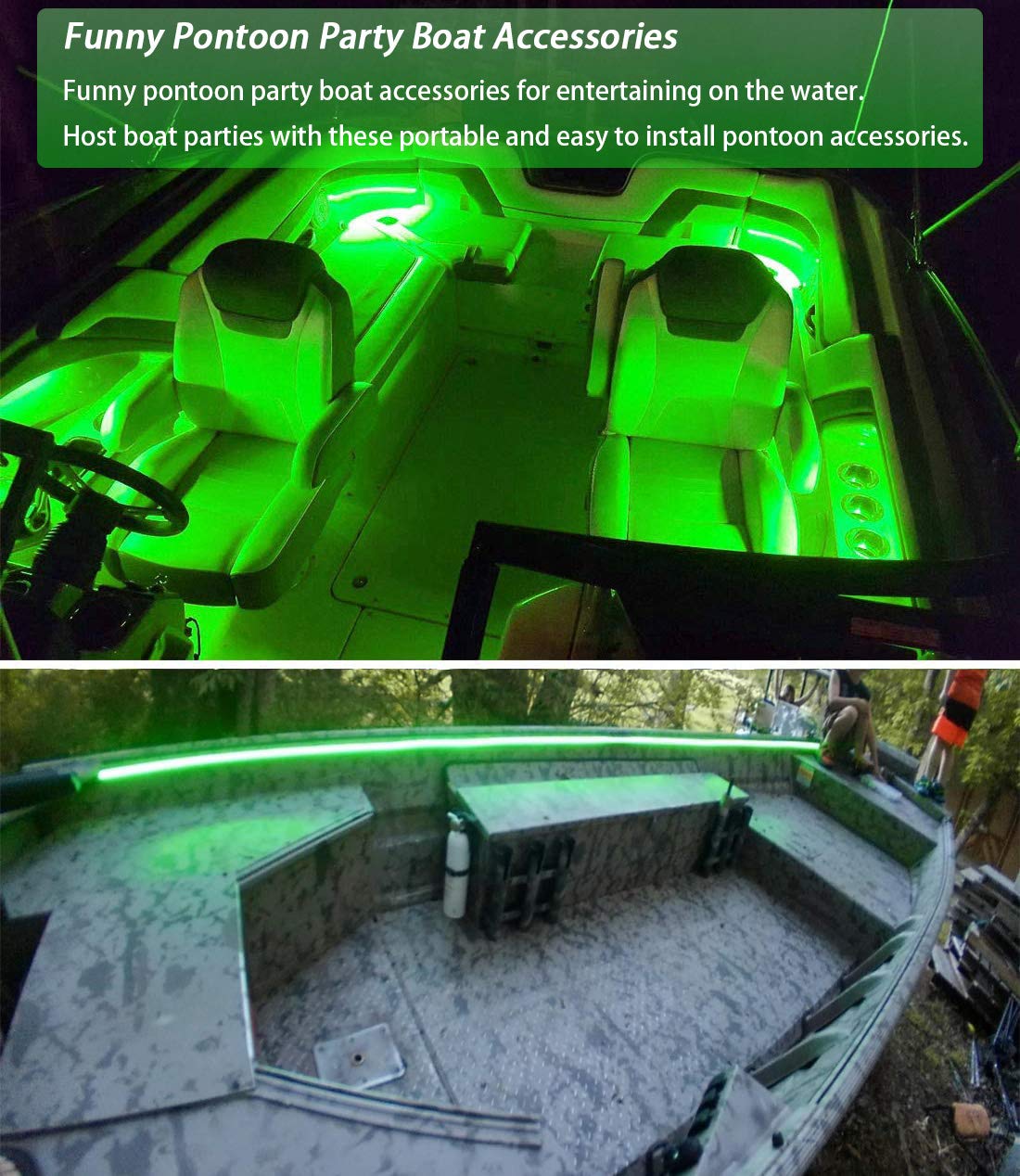Seaponer Pontoon Boat Light, Marine Led Light Strip for Duck Jon Bass Sailboat Kayak Flex Lighting for Boat Deck Accent Courtesy Interior Lights Fishing, Green,12v, 5m(16.4ft)
