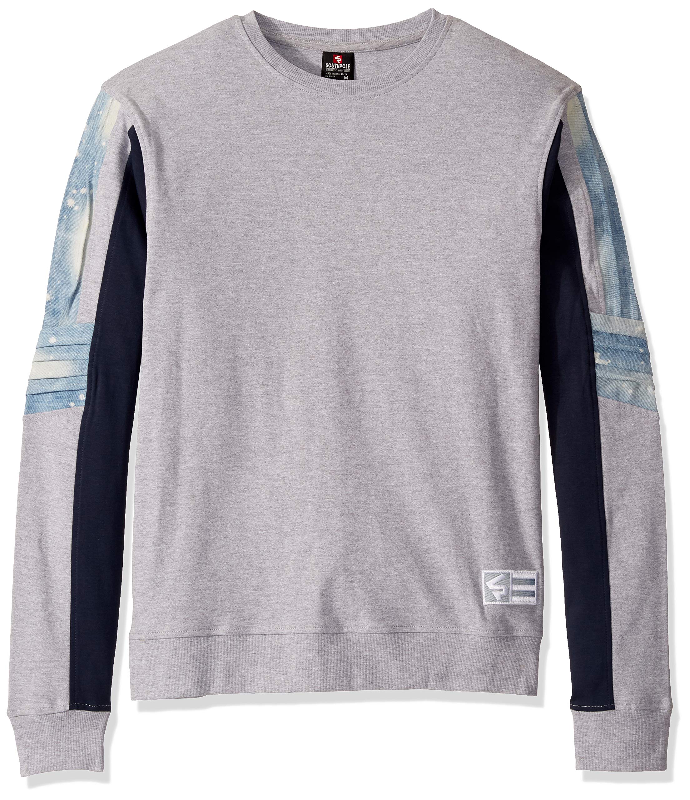 Southpole Men's Fleece Crewneck Sweatshirt, Heather Grey Denim, X-Large