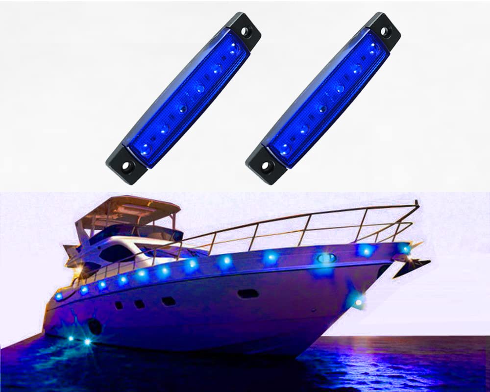 WIMACT LED Boat Interior Lights Marine Boat Lights Courtesy Light Strip Deck Transom Cockpit Navigation Lighting Waterproof 12V for Pontoon Sailboat Kayak (6Pcs) (Blue)
