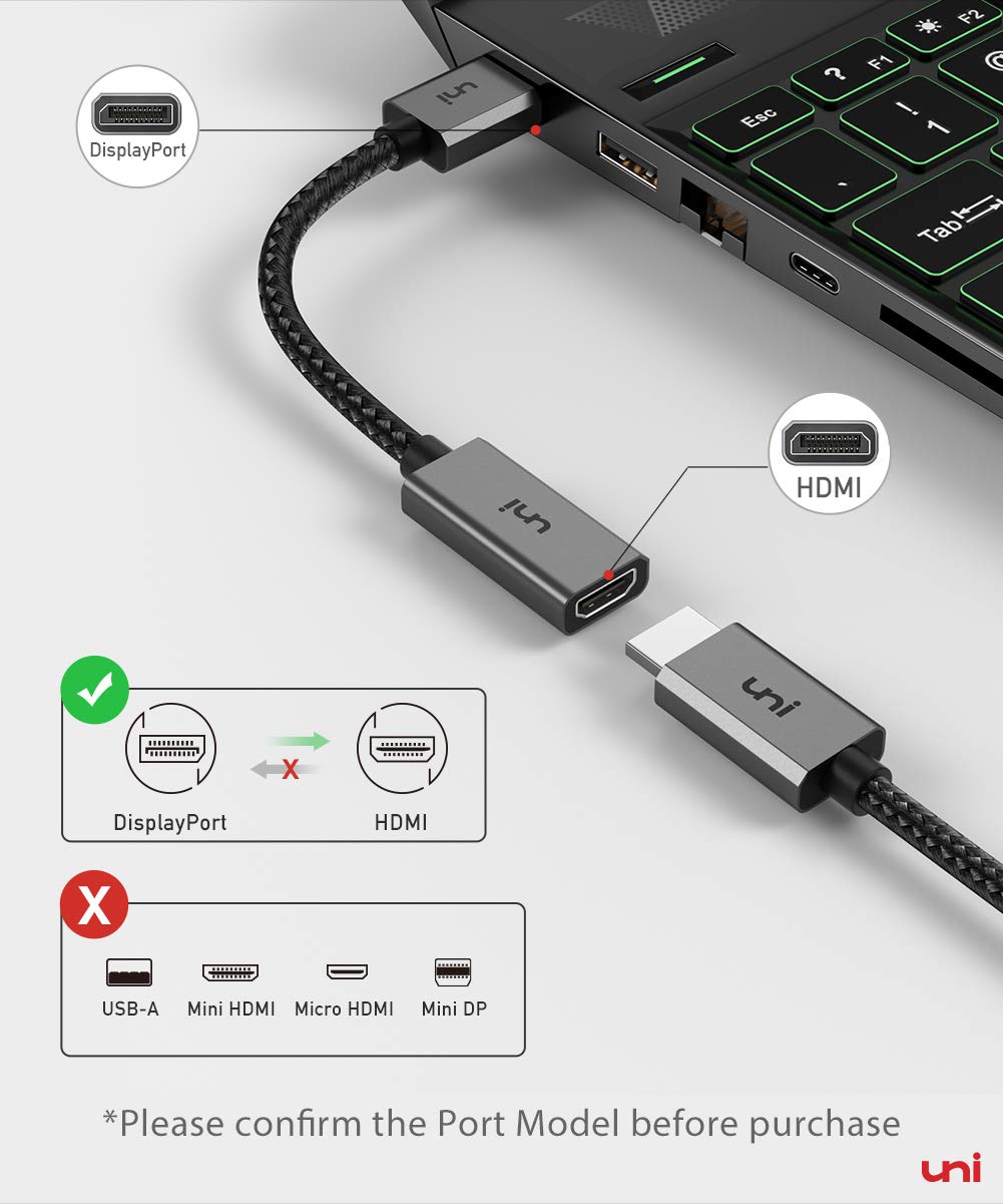 uni DisplayPort to HDMI Adapter, DP to HDMI Adapter (4K UHD Directional Display Port to HDMI Converter Compatible for Lenovo, HP, DELL, GPU, AMD, NVIDIA and More