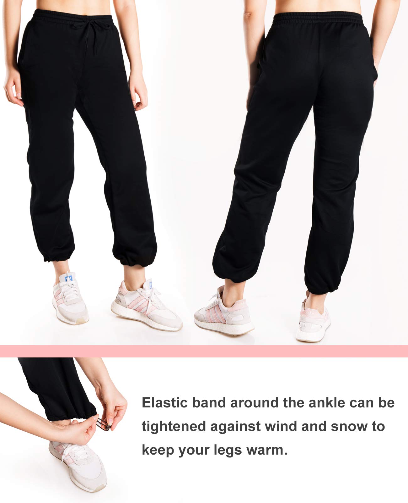 Yogipace Extra Tall Women's Water Resistant Thermal Fleece Pants Winter Lounge Running Sweatpants with Pockets,37",Black,M