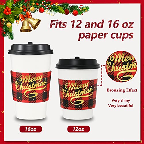 Whaline 30Pcs Christmas Coffee Tea Cup Sleeves Bronzing Red Black White Plaid Jacket Sleeves for 12 and 16oz Disposable paper Cup for Hot Chocolate Cocoa Cold Beverage, 6 Design (No Cups Included)