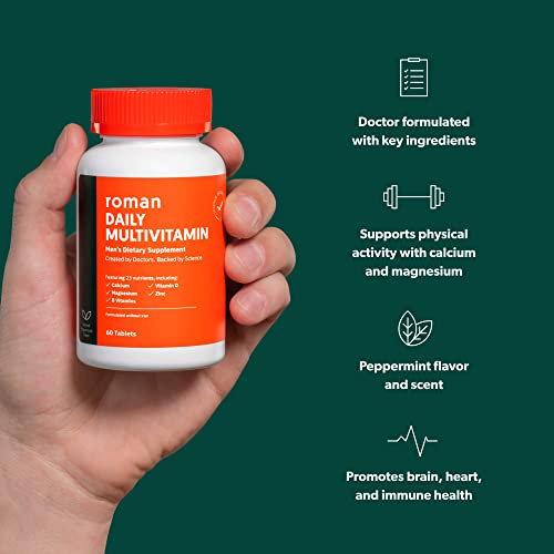 ROMAN Daily Multivitamin for Men | Supports Physical Activity, Brain + Heart Health, and Immune System with 23 Key Nutrients Including Calcium, Magnesium, and Zinc | 30-Day Supply (60 Tablets)