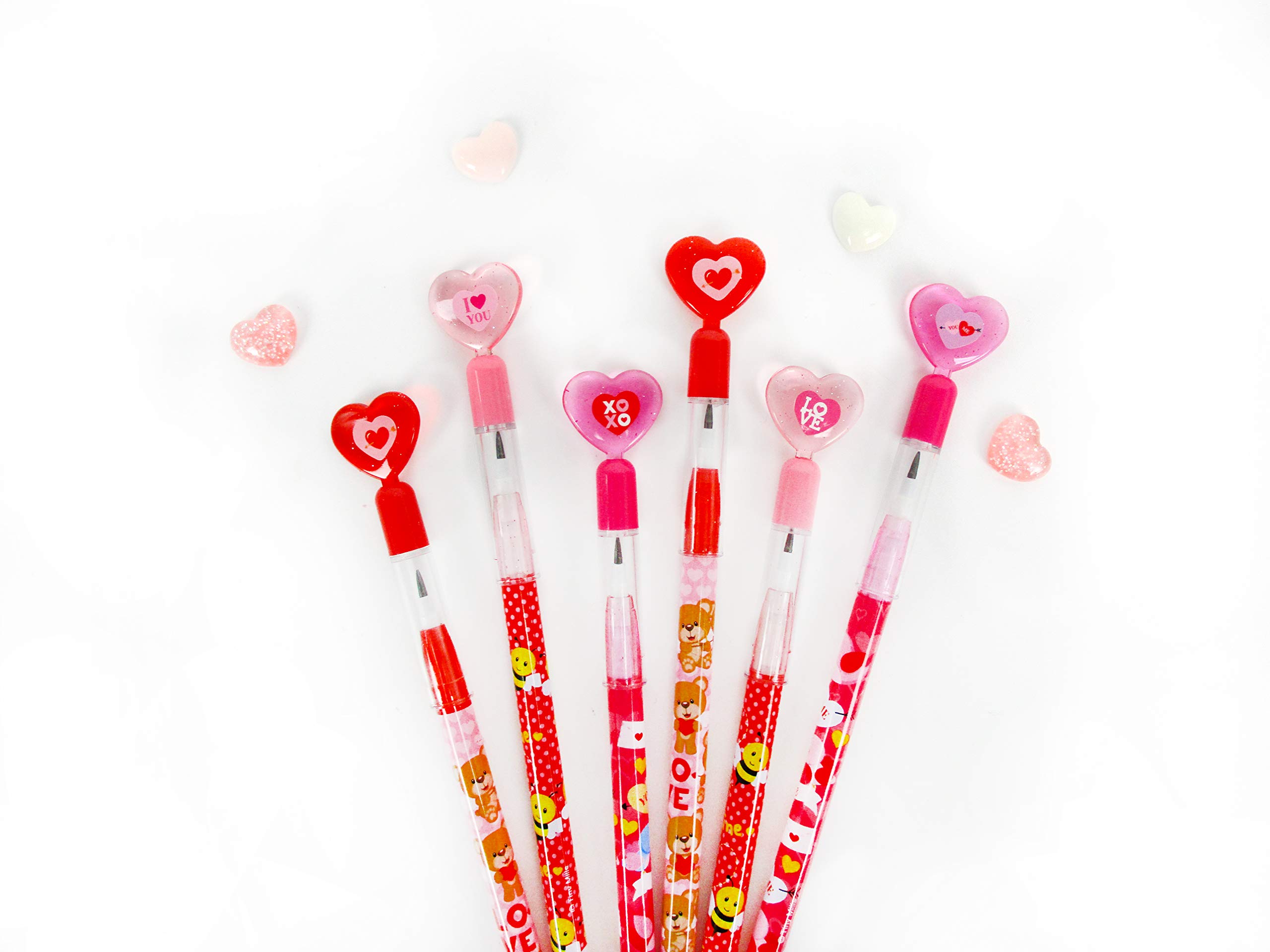 TINYMILLS 24 Pcs Valentine's Day Heart Multi Point Pencils Party Favors Goodie Bag Stuffers Classroom Exchange Valentine's Day Pencils Party Supplies Heart Pencils