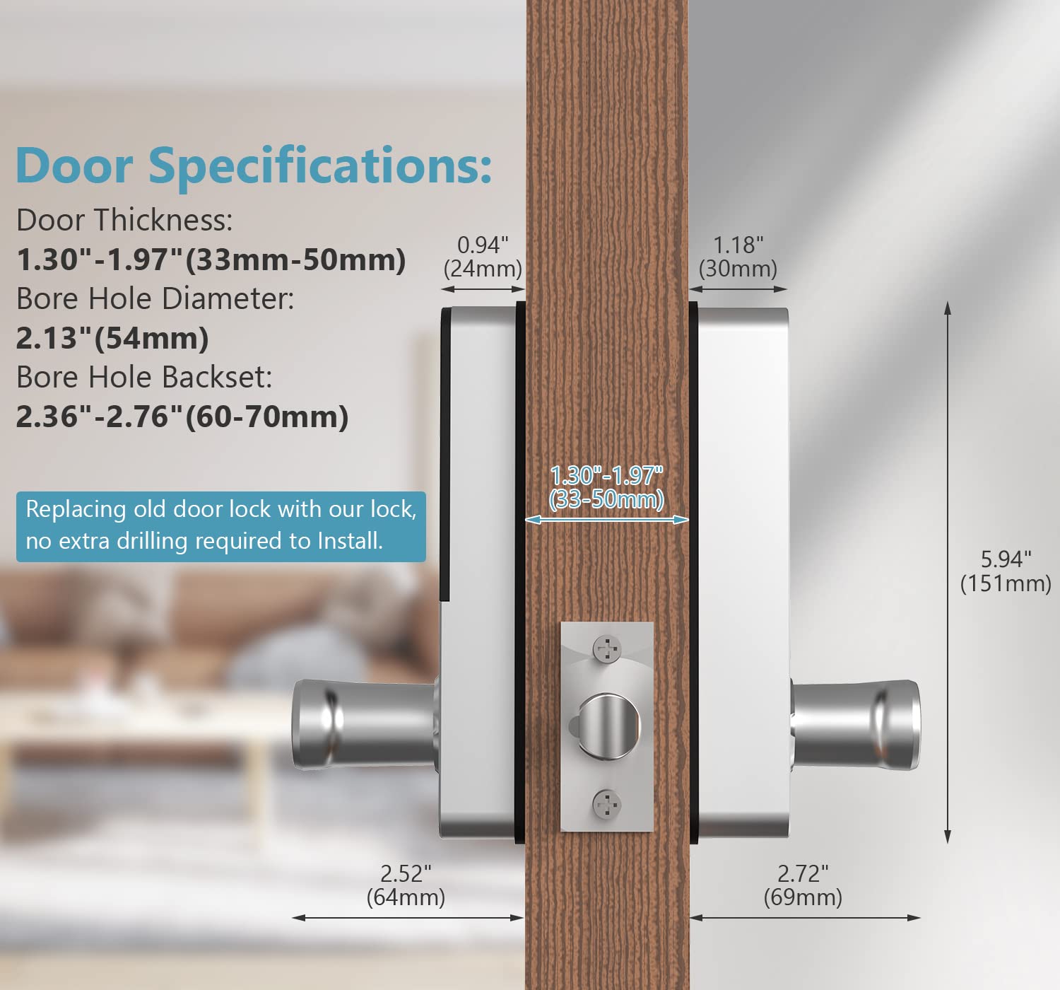Smart Locks for Front Door: Keyless Entry Door Lock, Electronic Keypad Fingerprint Door Lock with 6-in-1 Unlock - Fingerprint, Bluetooth, Code, IC Card, Key, Remote Unlock