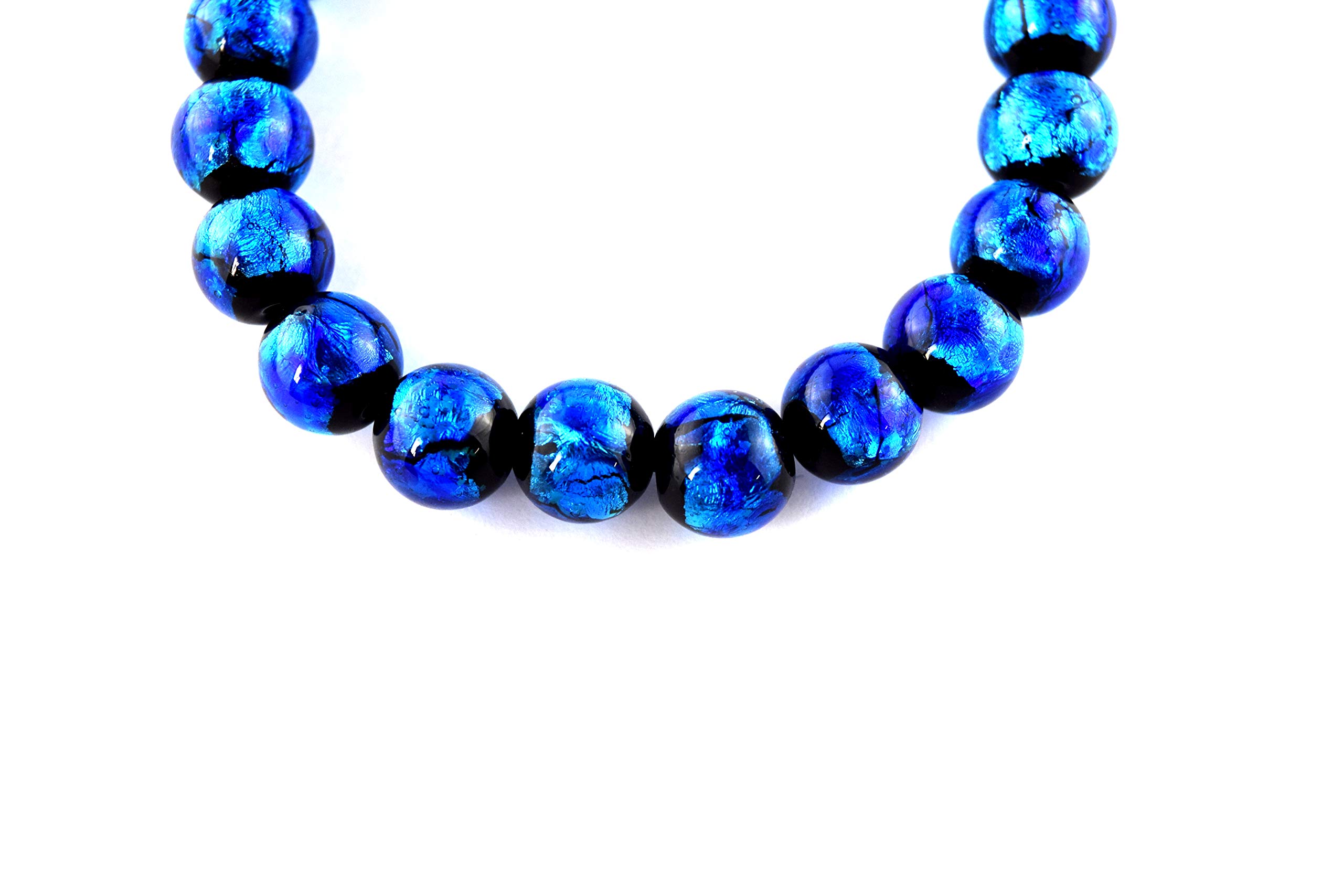 京都あさひ屋 Black Onyx & Pink Blue Ryukyu Fluorite Glass Bracelet Gemstone Elastic Stretch Bracelet Japan Juzu Buddhist Prayer beads Gifts (All blue luminescence)