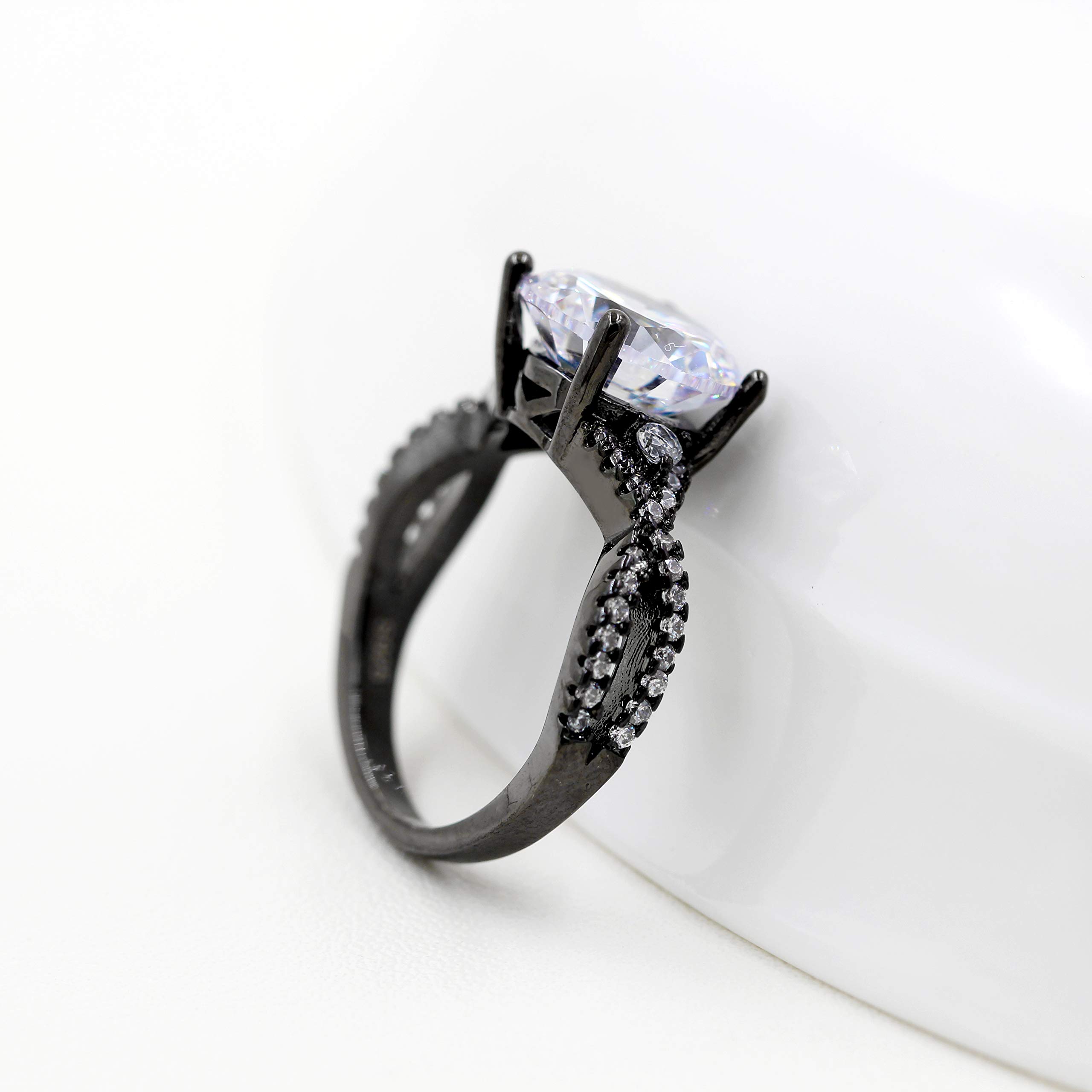 T Brand Black Infinity Rings for Women Best Friends, Big Cubic Zirconia Solitaire Accented Anniversary Rings for Her (Size 8)