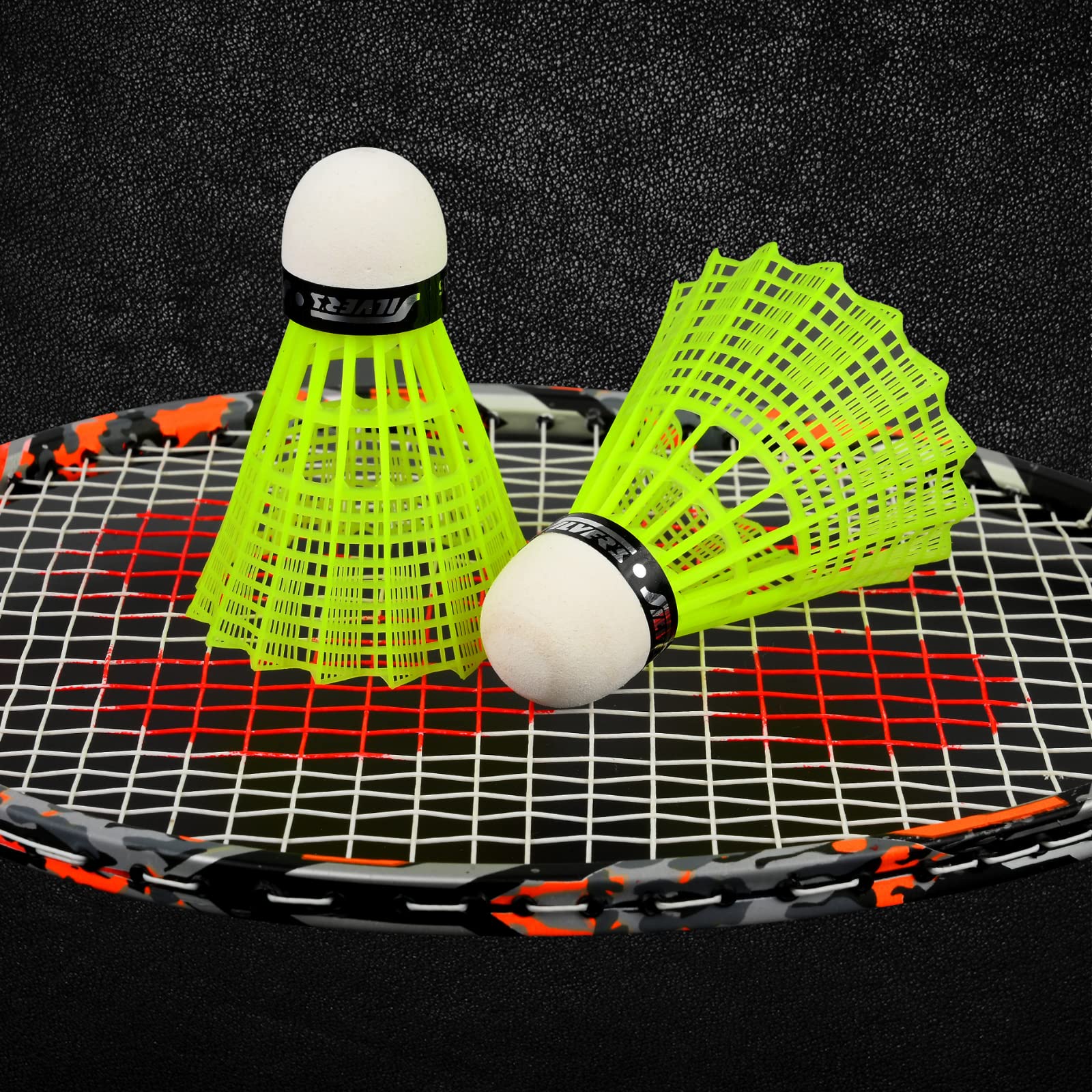 Silver's Silver’s 2 Player Uni-Piece Semi-Graphite Badminton Racket Set | Includes Rackets, 1 Padded Bag, 6 Nylon Shuttlecocks and Extra Overgrip Tapes Grey/Orange Camo, Grey/Yellow Camo