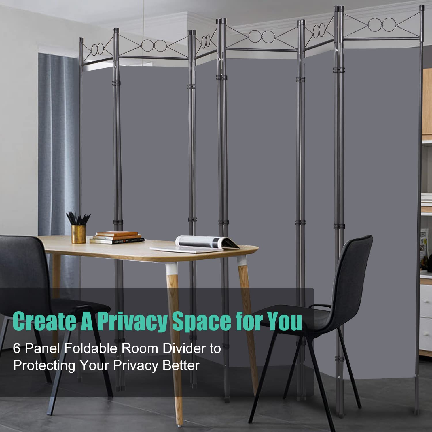 Room Divider 4 Panel Tall Room Dividers and Folding Privacy Screens, 6 Ft Indoor Divider Room Fabric Panel W/Matel Frame, Freestanding Wall Divider Screen, Partition Room Dividers for Office, Dorm
