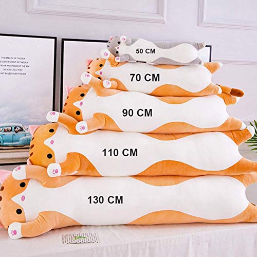 SNOWOLF Cat Soft Pillow Plush Long Throw Sleeping Pillow Cotton Kitten Pillow Cuddly Stuffed Cute Plush Doll Toy Gift for Kids Girlfriend (Yellow, 50cm/19.68Inch)