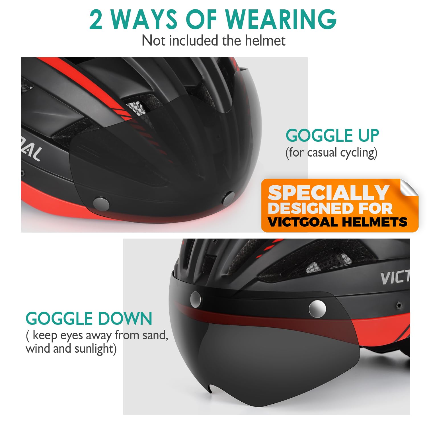 VICTGOAL Detachable Magnetic Bike Helmet Goggles Visor Especially Deisgned for VG110/VG112 Bicycle Helmet (Black)