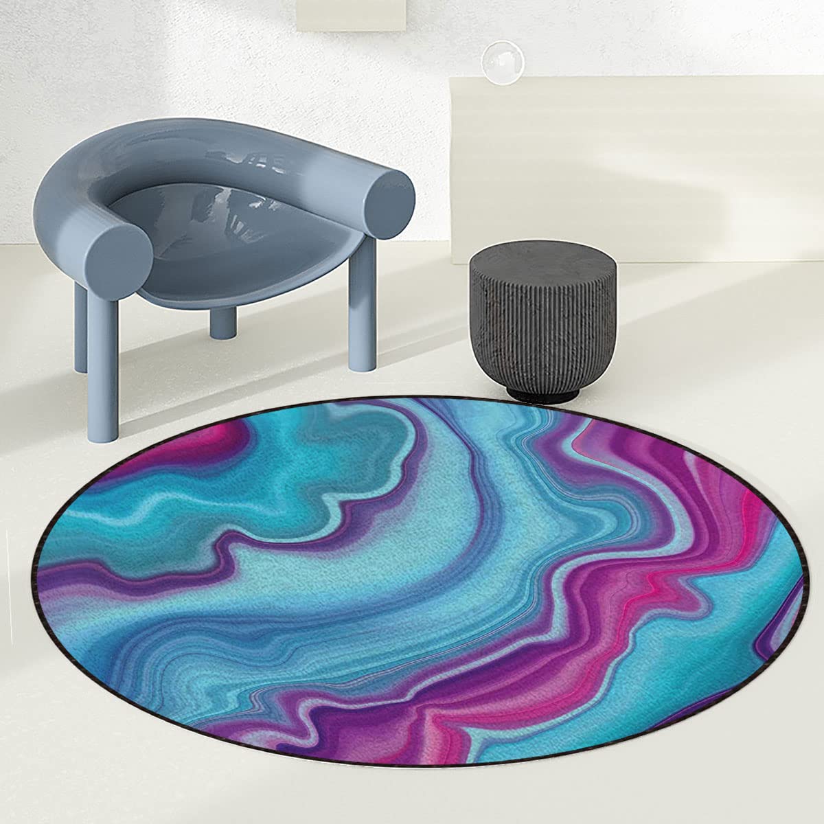 Round Home Office Computer Hardwood Floor Protector Mat Soft Thick Low Pile Gaming Rolling Desk Chair Mat Carpet Marble Print Abstract Color Formation Aqua Pink,Diameter 39 in