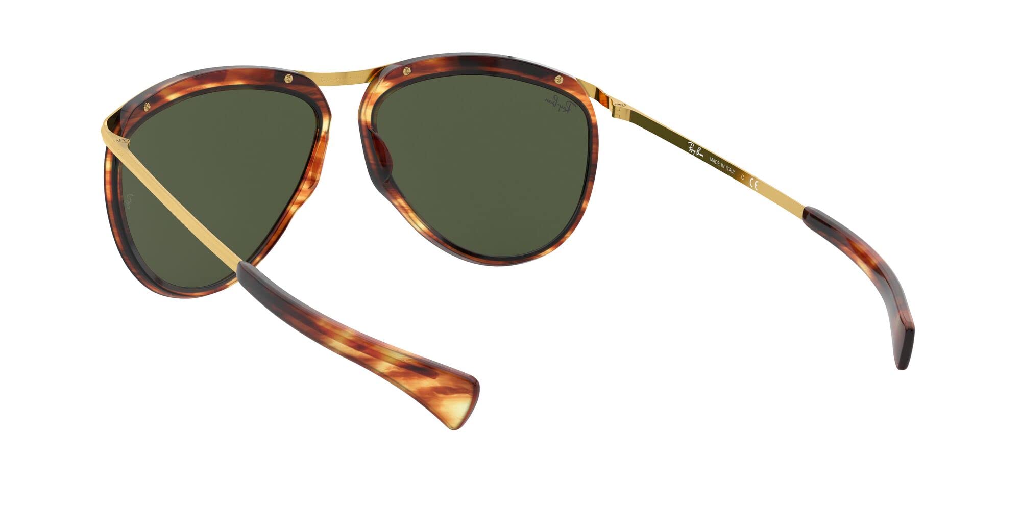 Ray-Ban RB2219 Olympian Aviator Sunglasses, Striped Havana/G-15 Green, 59 mm