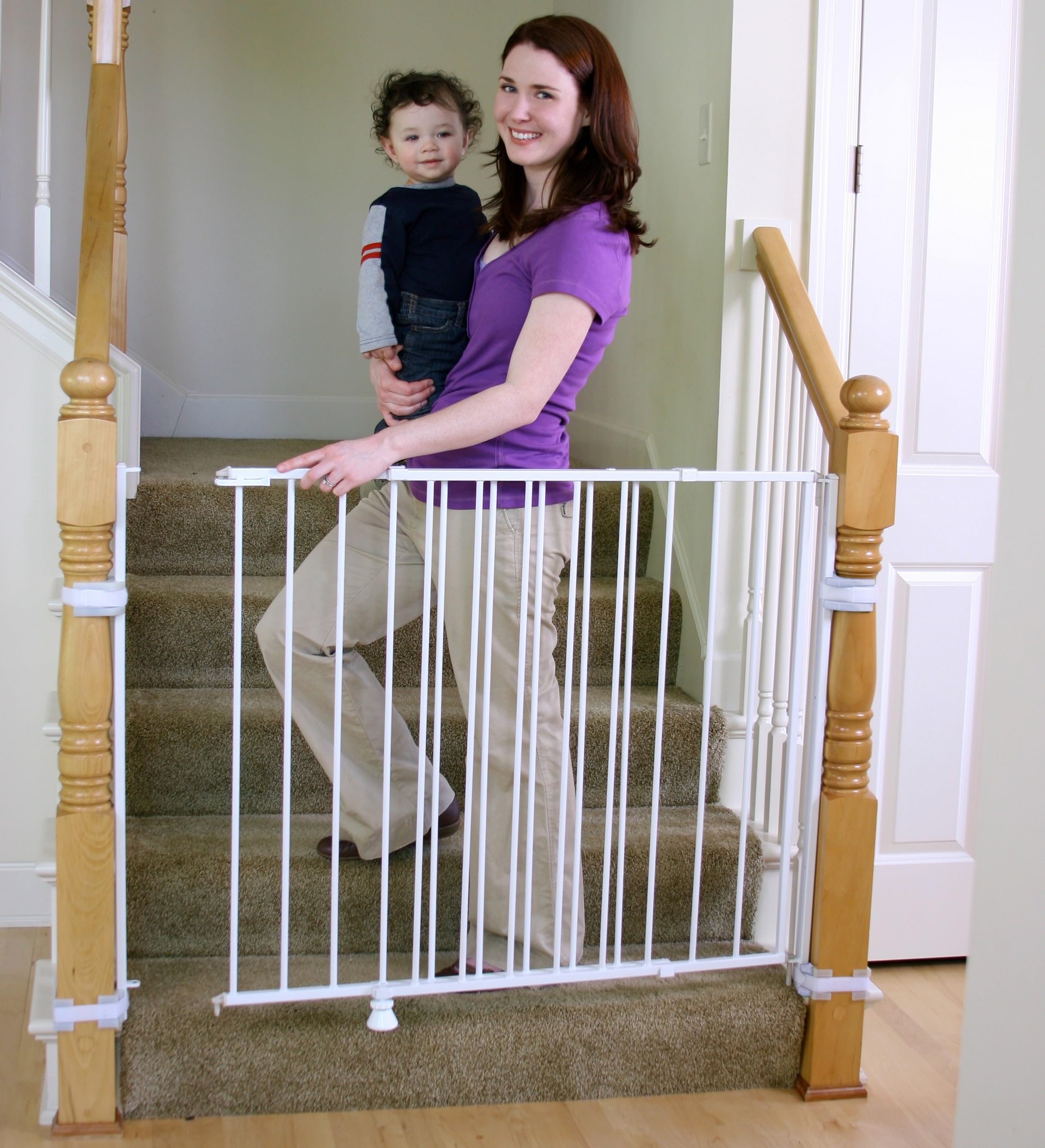 Regalo Extra Tall and Wide 2-in-1 Stairway and Hallway Wall Mounted Baby Gate, Bonus Kit, Includes Banister and Wall Mounting Kit