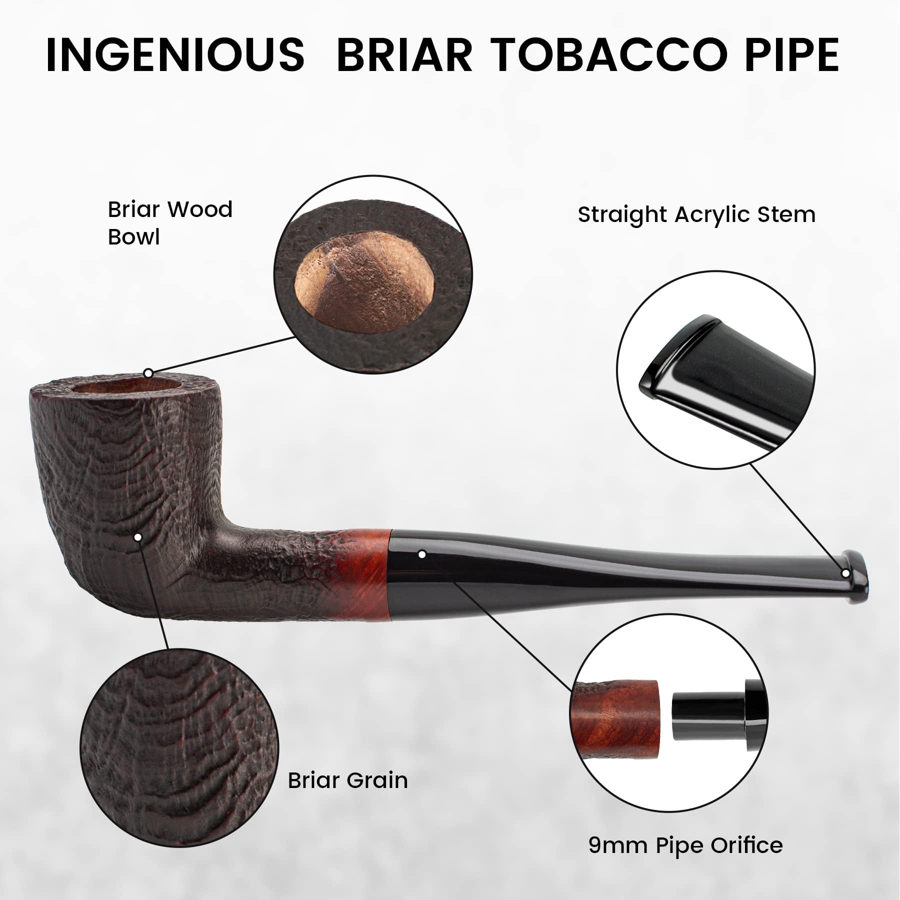 SPIPER smooth Briar Zulu Tobacco Straight pipe, 100% Quality Handmade pipe with smooth Acrylic Stem, Beginner Pipe,Great Gift for Father,friends (black)