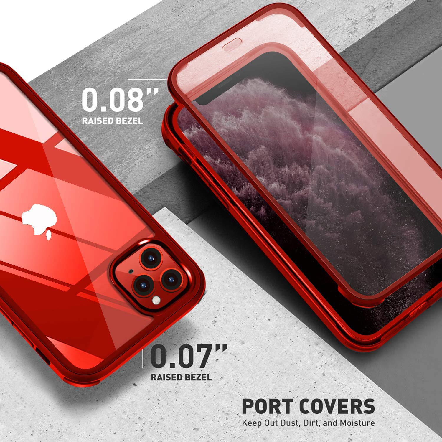UBUNU iPhone 11 Pro Max Case with Screen Protector [Built-in 9H Hard Tempered Glass Touch Sensitive] [360 Full Body Protective] Clear iPhone 11 Pro Max Phone Case Cover for Men Women 6.5 inch, Red