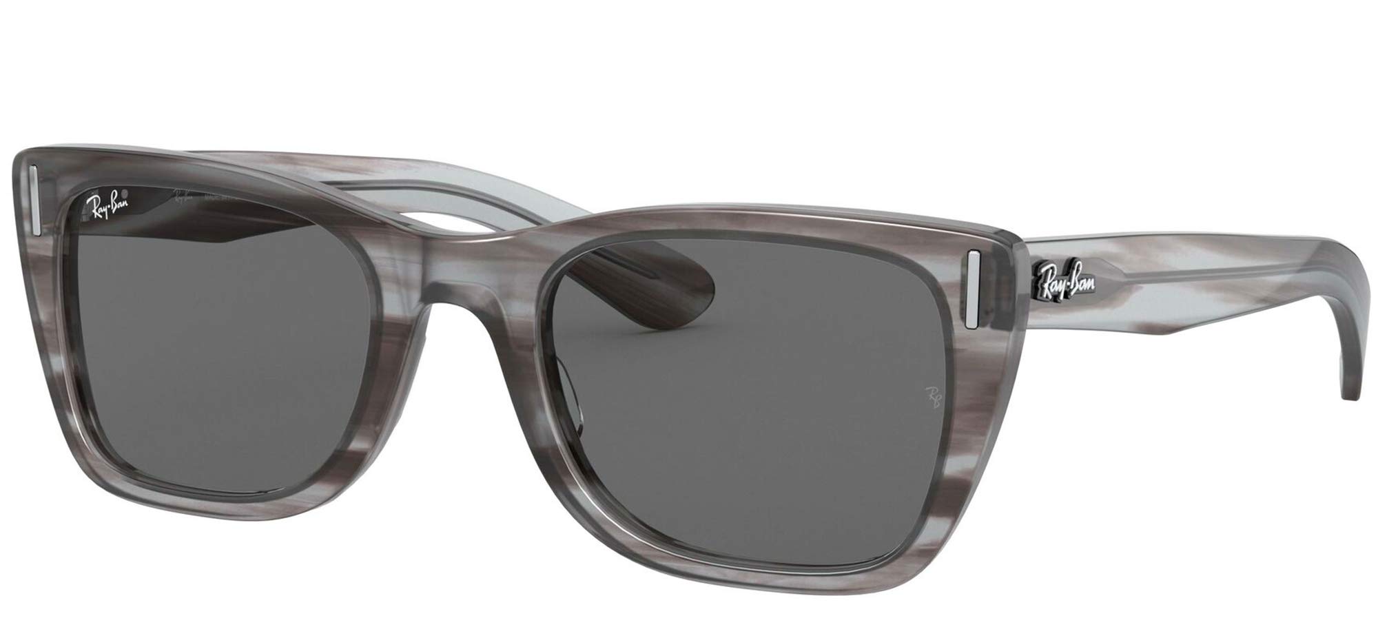 Ray-Ban RB2248 Caribbean Rectangular Sunglasses, Striped Grey/Dark Grey, 52 mm