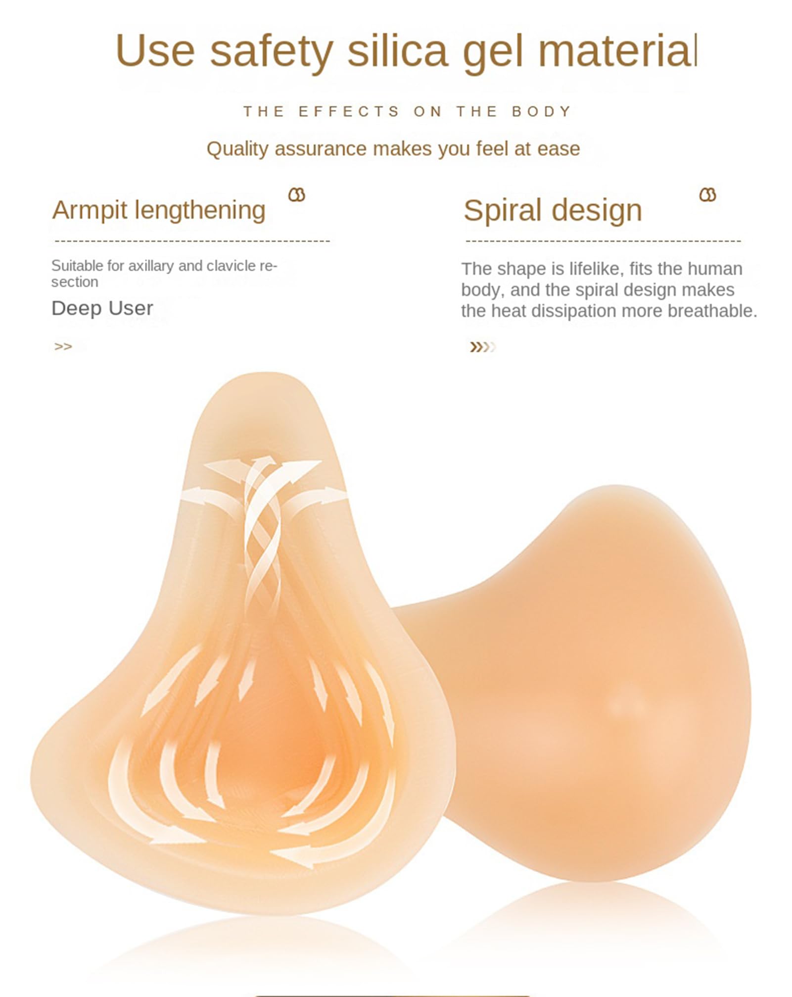 Spiral Fake Breast Silicone Prosthetic Breast Fake Boob False Breast Insert Lightweight Push Up Breast Pad Women's Push Up Thickened Bra Padding Soft Touch left-390g