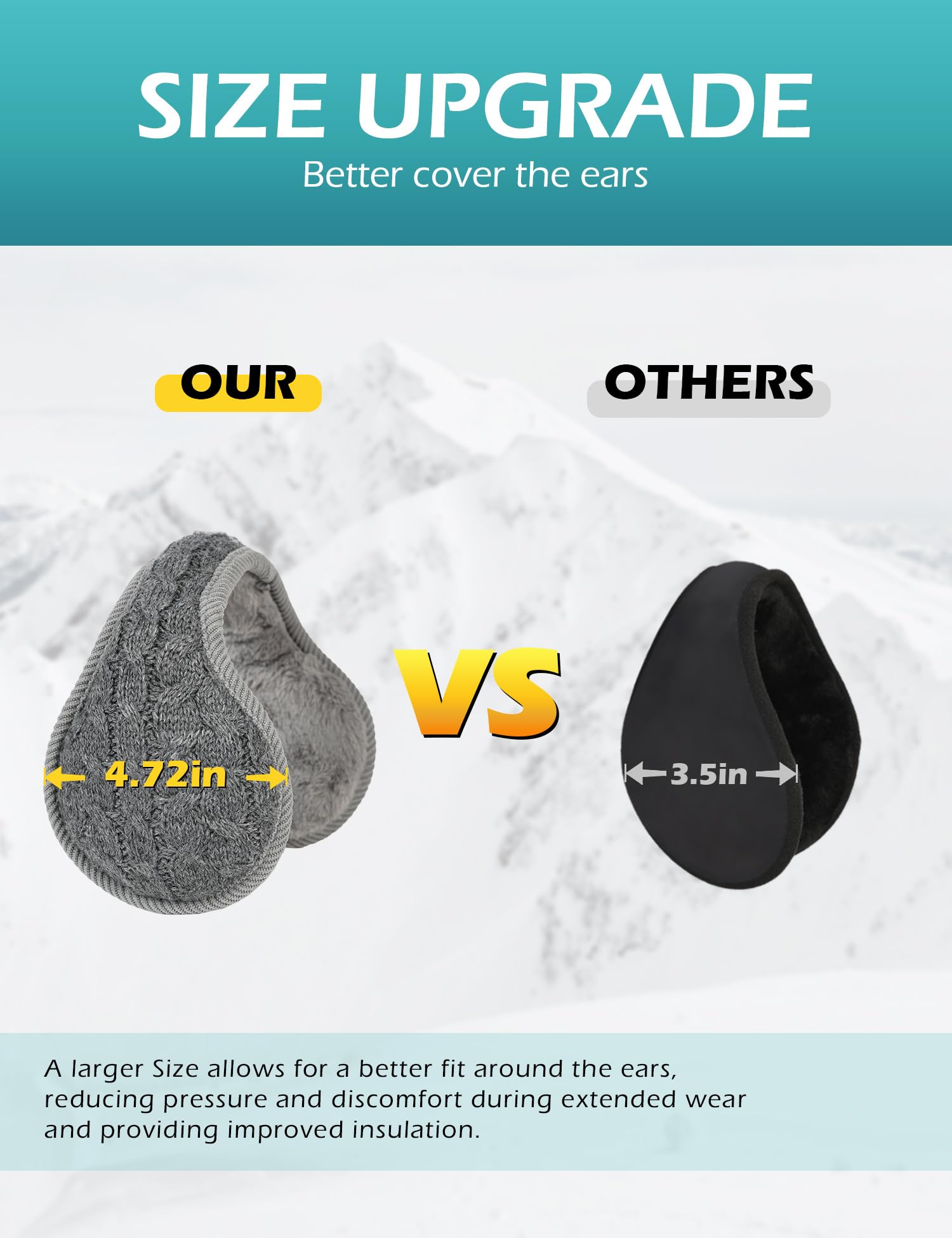 Surblue Unisex Warm Knit Cashmere Winter Pure Color Earmuffs with Fur Earwarmer, Adjustable Wrap,Gray,Large