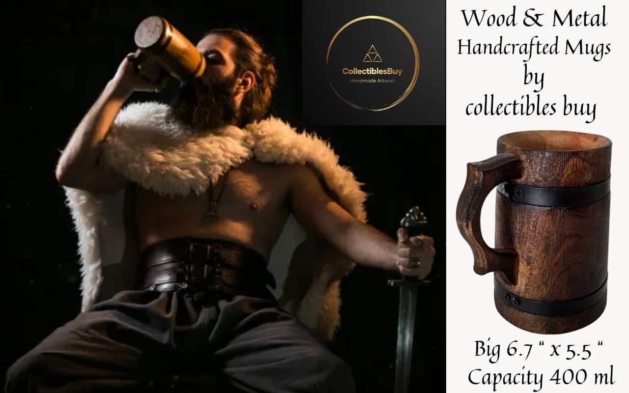 Vintage Handmade Brown Wooden Rustic Beer Mug Viking Wood Stein wood tankard coffee baverage party celebrational toast