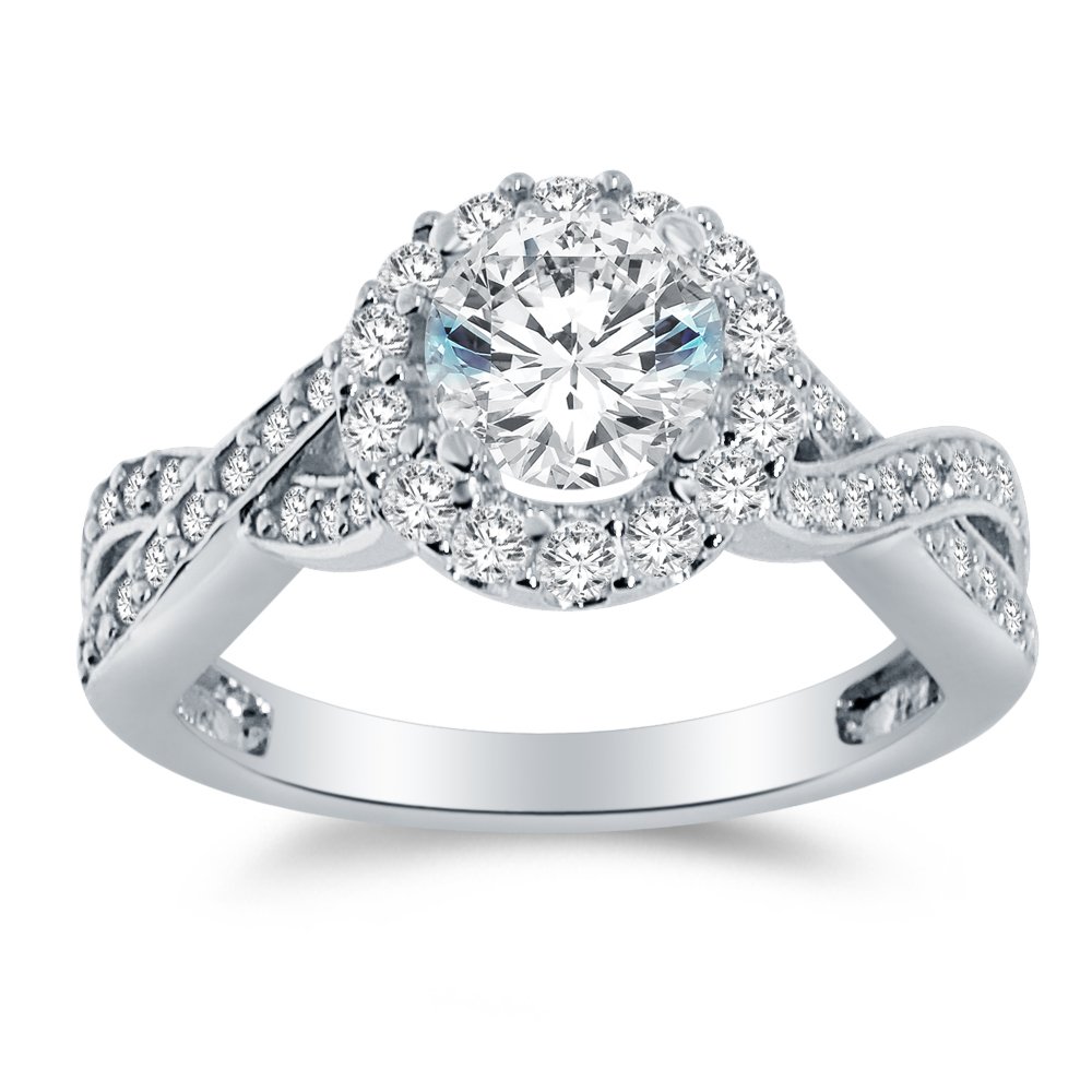 Size - 10-14k White Gold Round Infinity Twist Halo Cross Over Solitaire Engagement Ring CZ Cubic Zirconia (1.50cttw., 1.0ct. Center)