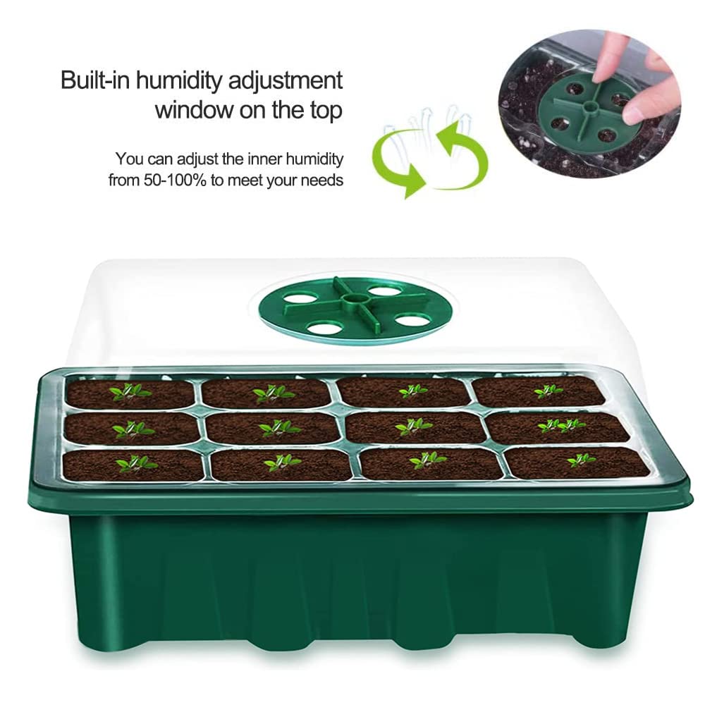 Rigute 5 Packs Seed Starter Tray,60 Cells Seedling Starter Kits,Trays Seed Starter Kit with Humidity Dome,Mini Propagator Plant Grow Kit for Greenhouse Gardens