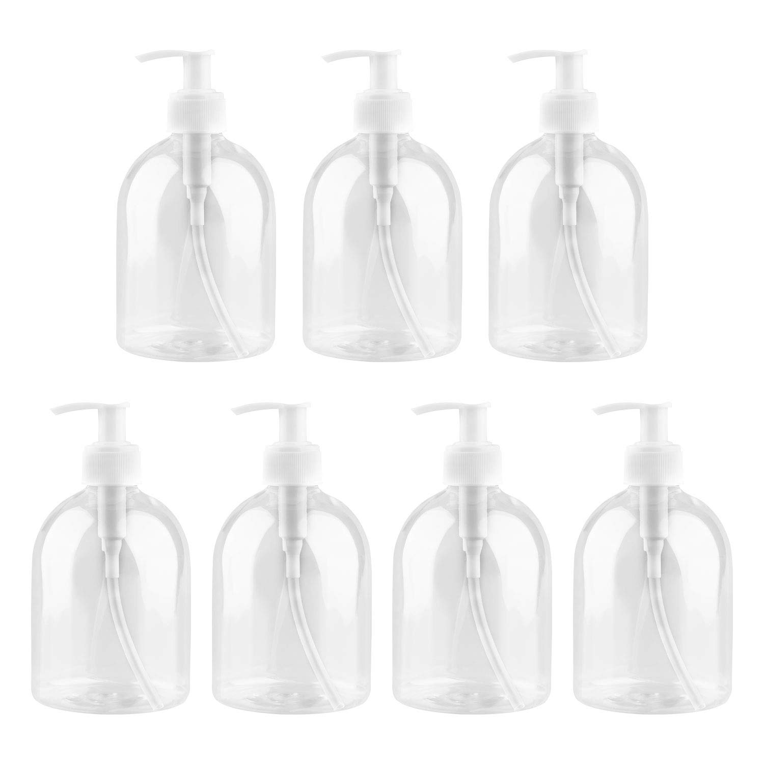 Soap Dispenser 16oz，Woaiwo-q Plastic Pump Bottle Empty Clear Shampoo Dispenser Bottles for Cleaning Solutions,Hair,Oils,(7 PACK)