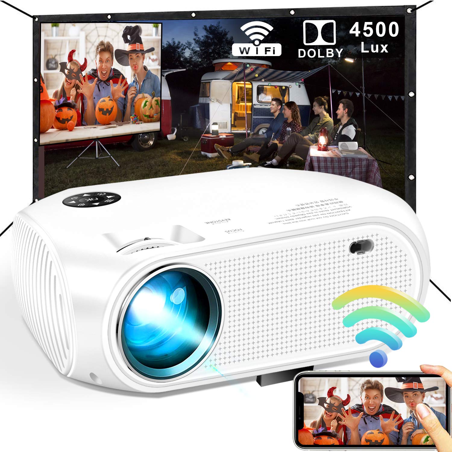 Wireless WiFi Projector, DIWUER 2021 Newest 4500 Lux Portable Mini Projectors for Outdoor Movies, Support Wireless/ USB Cable Mirroring, Compatible with TV Stick, PS4, iPhone, Android, Windows