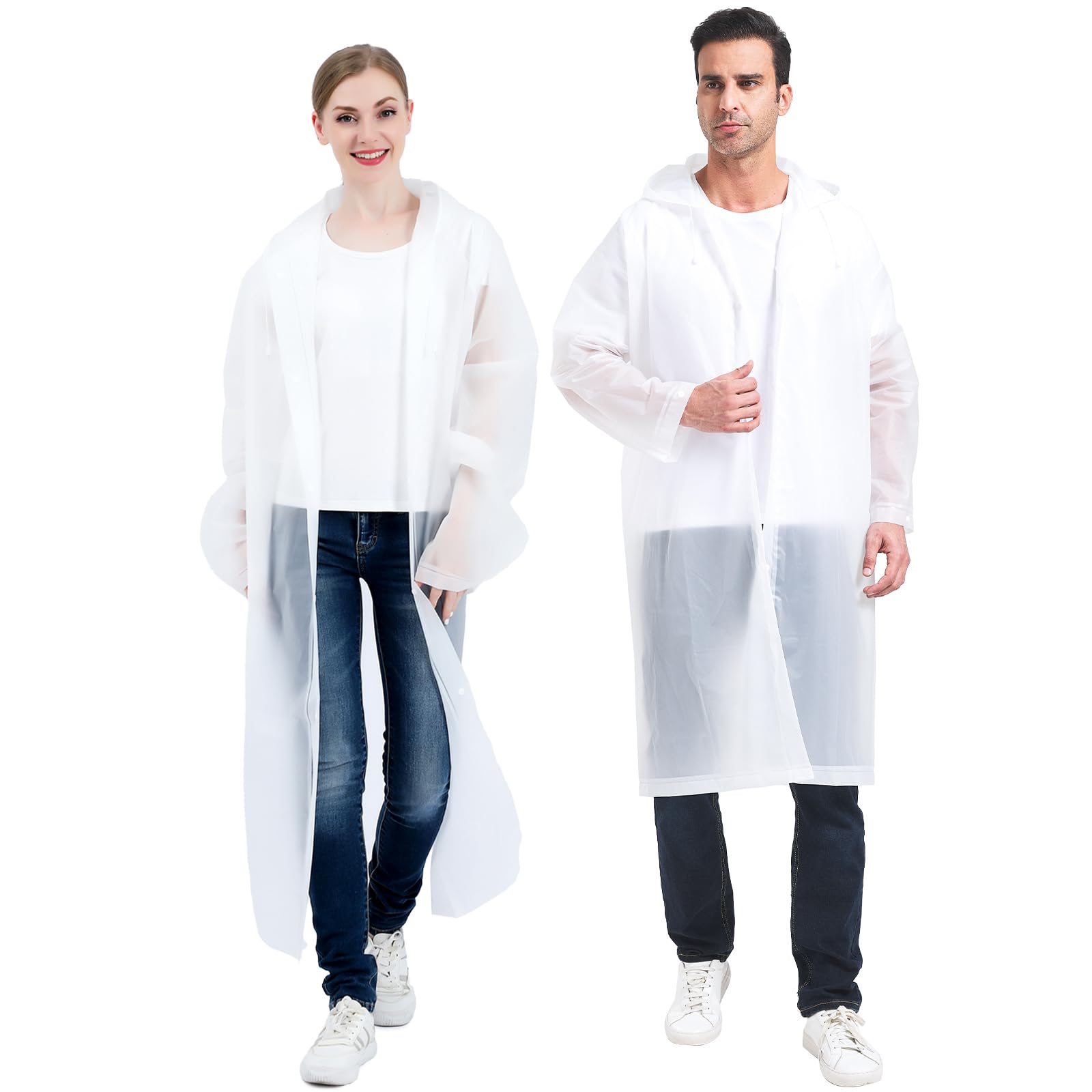 SWOGAA Rain Ponchos for Adults Reusable 2 Pack EVA Raincoats for Women Men 20% Extra Thicker Rain Coat with Cuff Size Adjusters