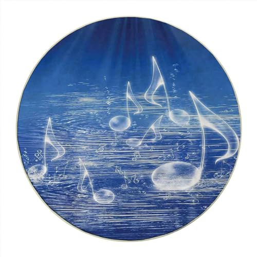 Round Office Chair Mat for Hardwood Floor Music Premium Floor Protector Mat Blue White Chair Mat for Hardwood Floor & Tile Floor 2 FT