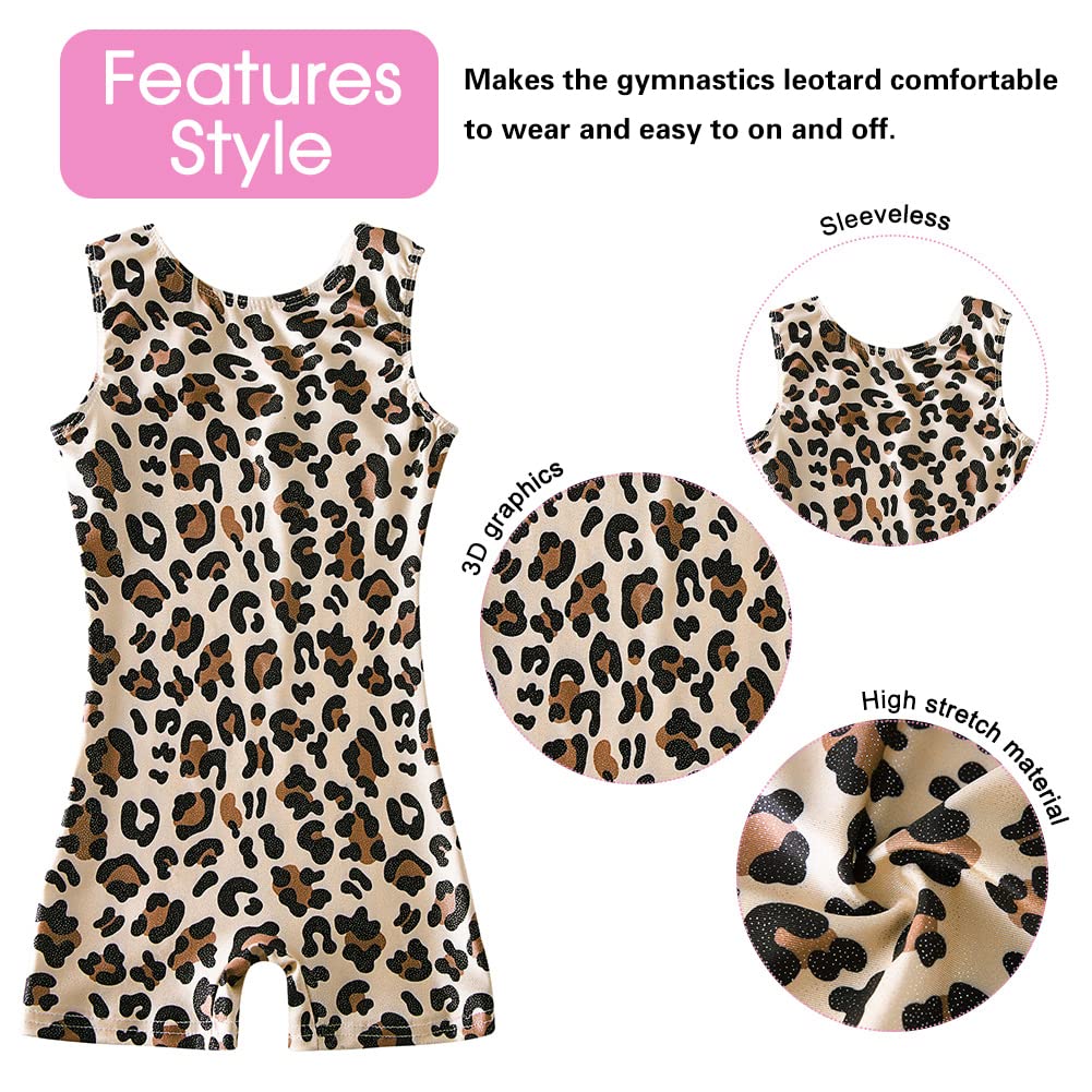 uideazone Girls Gymnastics Leotards size 6 7 One-piece Sparkly Bodysuit Quick Dry Leopard Athletic Unitards Biketards Swimwear