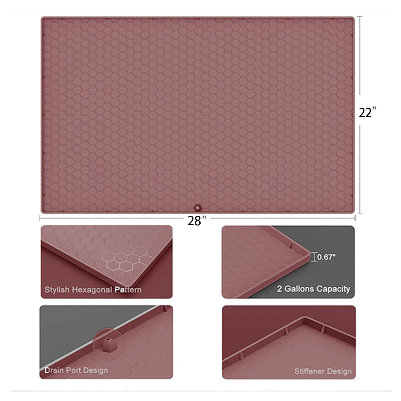 Under Sink Mat - Waterproof Kitchen Cabinet Tray - 28" x 22" Flexible Silicone Under Sink Liner with Drain Hole - Kitchen Bathroom Cabinet Mat and Protector for Drips Leaks Spills