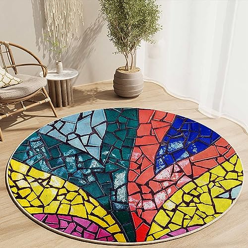 Round Office Desk Chair Mat Abstract Office Floor Protector Rainbow Office Chair Mat for Hardwood/Tile Floor 44 in