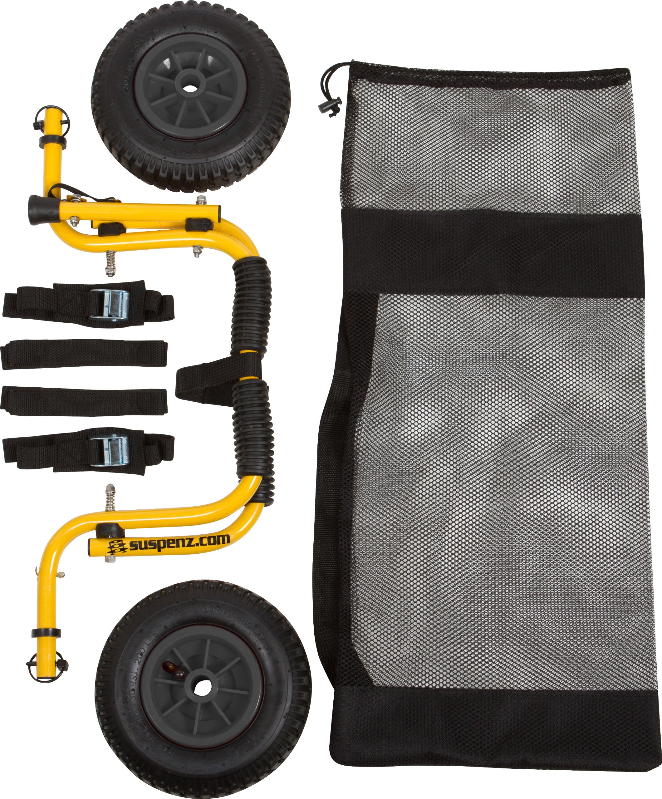 Suspenz Stowable Kayak Carrier Cart, SK Trailer Cart with Airless Wheels and Straps, Yellow, (22-1166)