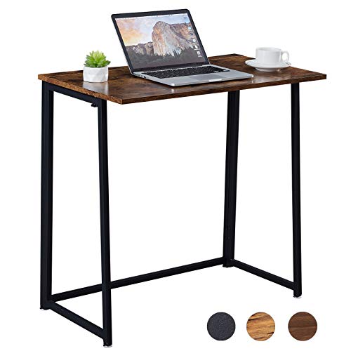 SUPERJARE 31.5 Inches Folding Computer Desk, Sturdy Home Office Desk for Small Space, Modern Simple Style Writing Table, Multipurpose Workstation - Retro Brown