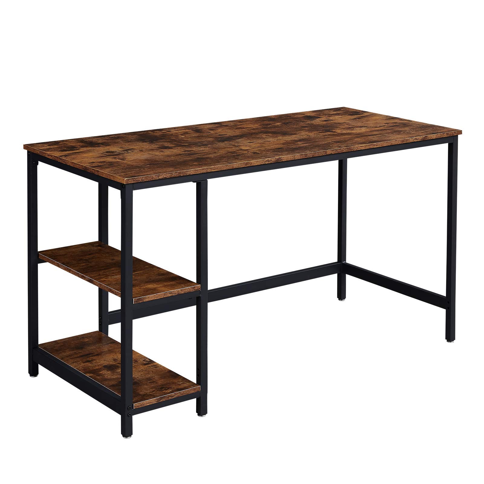 SUPERJARE 55 Inches Computer Desk, Sturdy Home Office Desk for Laptop, Desk with Sided Storage Shelves, Modern Simple Style, Multipurpose Workstation - Retro Brown