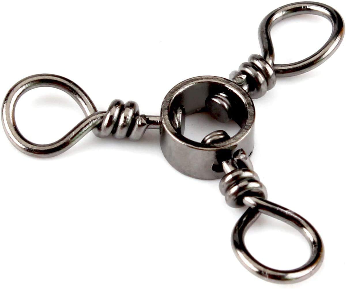 Stellar Black Nickel Stainless Steel Three Way Swivel Terminal Tackle for Saltwater Freshwater Triple Swivels Rigs (1/0, 50 Pack)