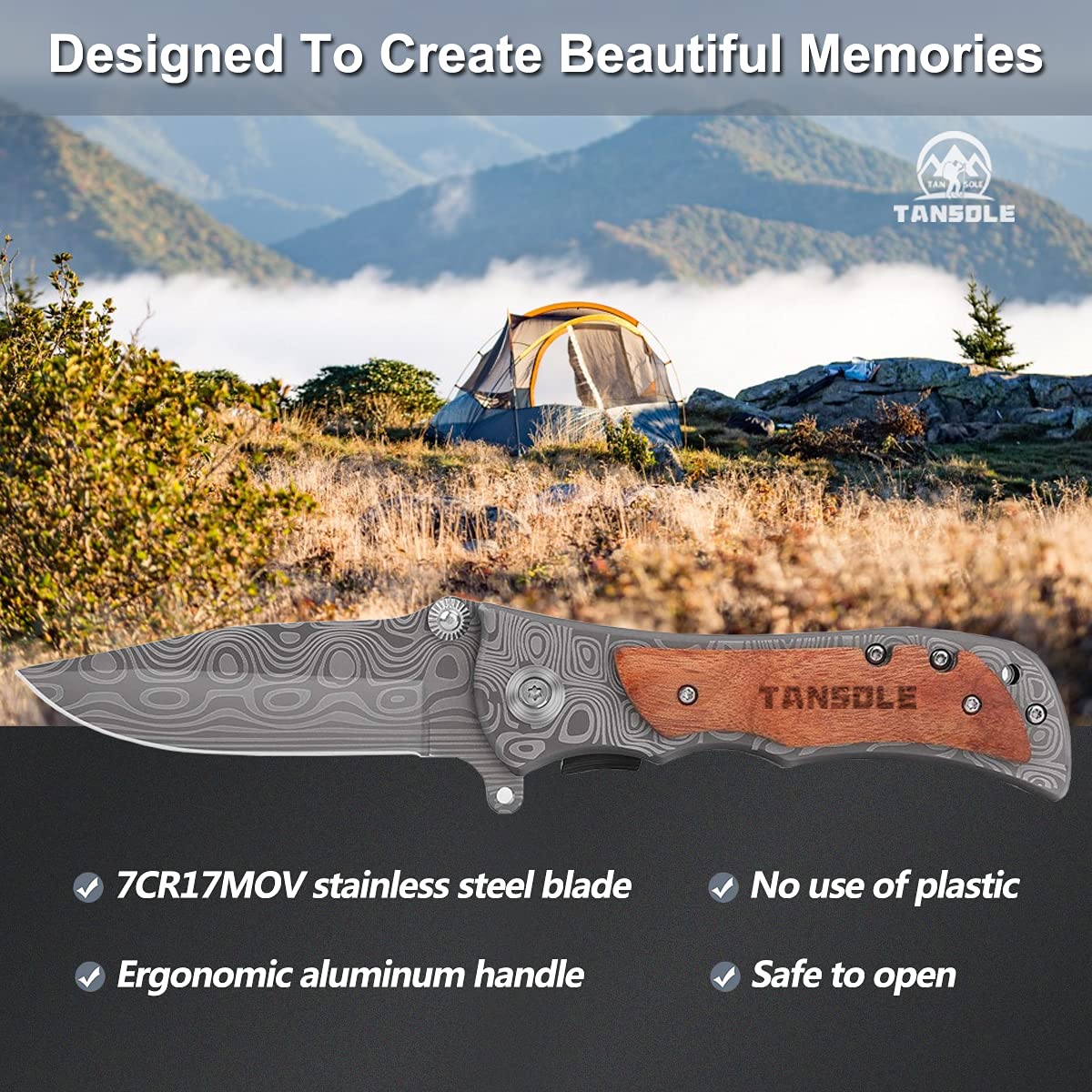 TANSOLE Pocket Folding Knife with waist bag for Outdoor Camping Hunting knives