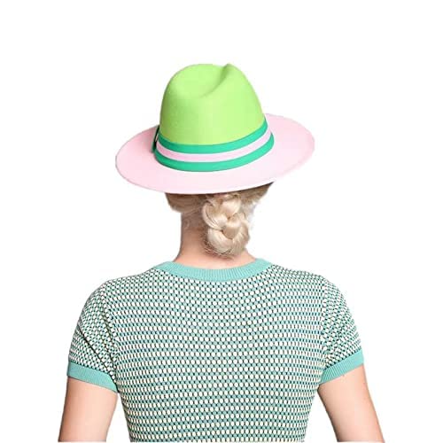 Wide Brim Fedora Hat- Classic and Fashionable Fedora Hats for Women, Adjustable Splicing Wide Brim Hats for Men (Lemon and Pink)