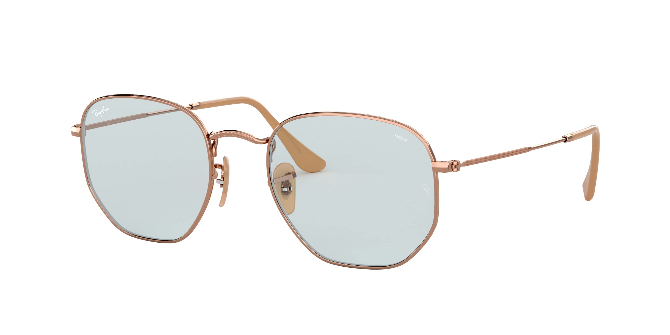 Ray-Ban Rb3548n Hexagonal Flat Lens Evolve Polarized Sunglasses, Copper/Photochromic Light Blue, 51 mm