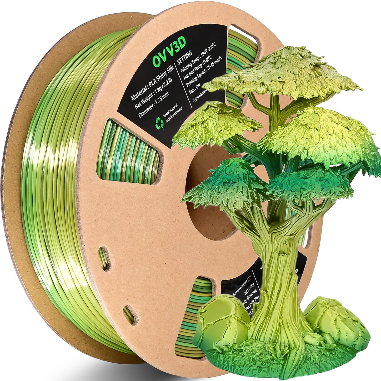 OVVNYXE OVV3D PLA Filament 1.75mm, 3D Printer Autumn, Silk 1.75mm +/- 0.02mm, Printing Rainbow Filament, Plus Multicolor PLA+ Green Yellow, 1kg