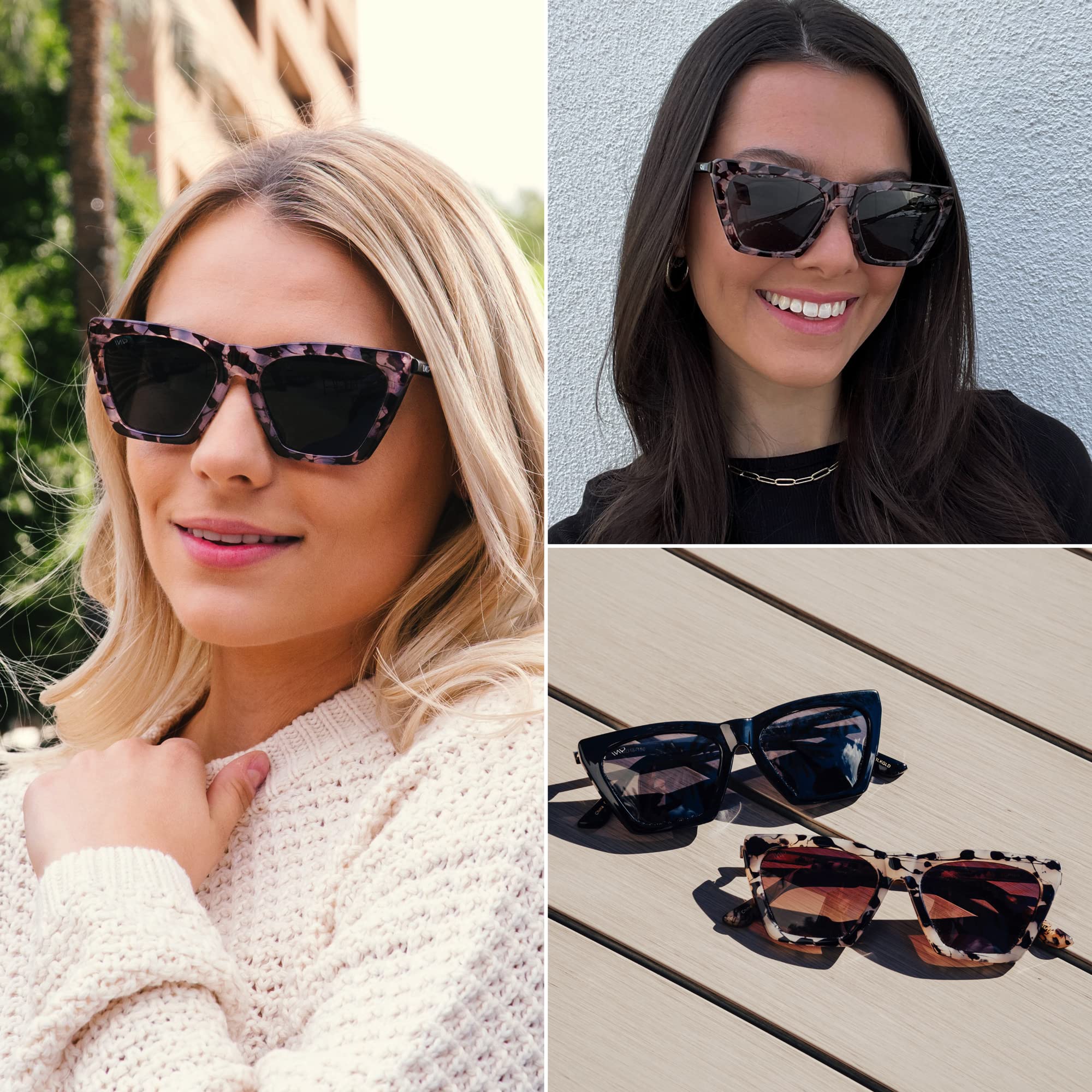 WearMe Pro WMP Eyewear - Square Cat Eye Shape Metal Frame Fashion Polarized Mirrored Sunglasses (Tortoise/Black Lens)