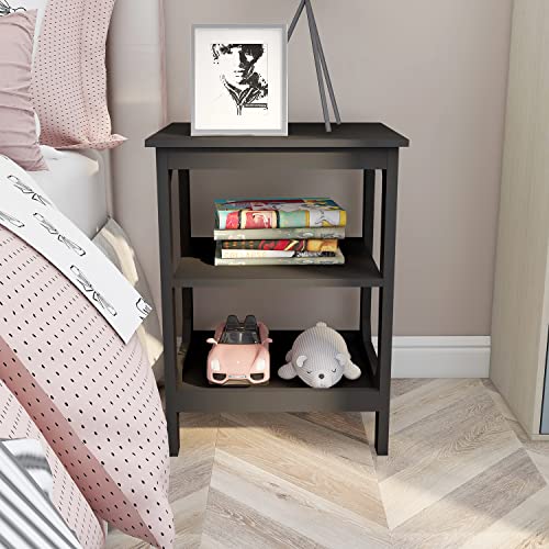 TaoHFE Black Side Table 3-Tier Narrow,Black End Table with Storage Shelves,Black Side Tables Living Room Small Bedside Stand,Wooden Nightstand,Corner Shelf,End Table for Small Spaces Bedroom Office