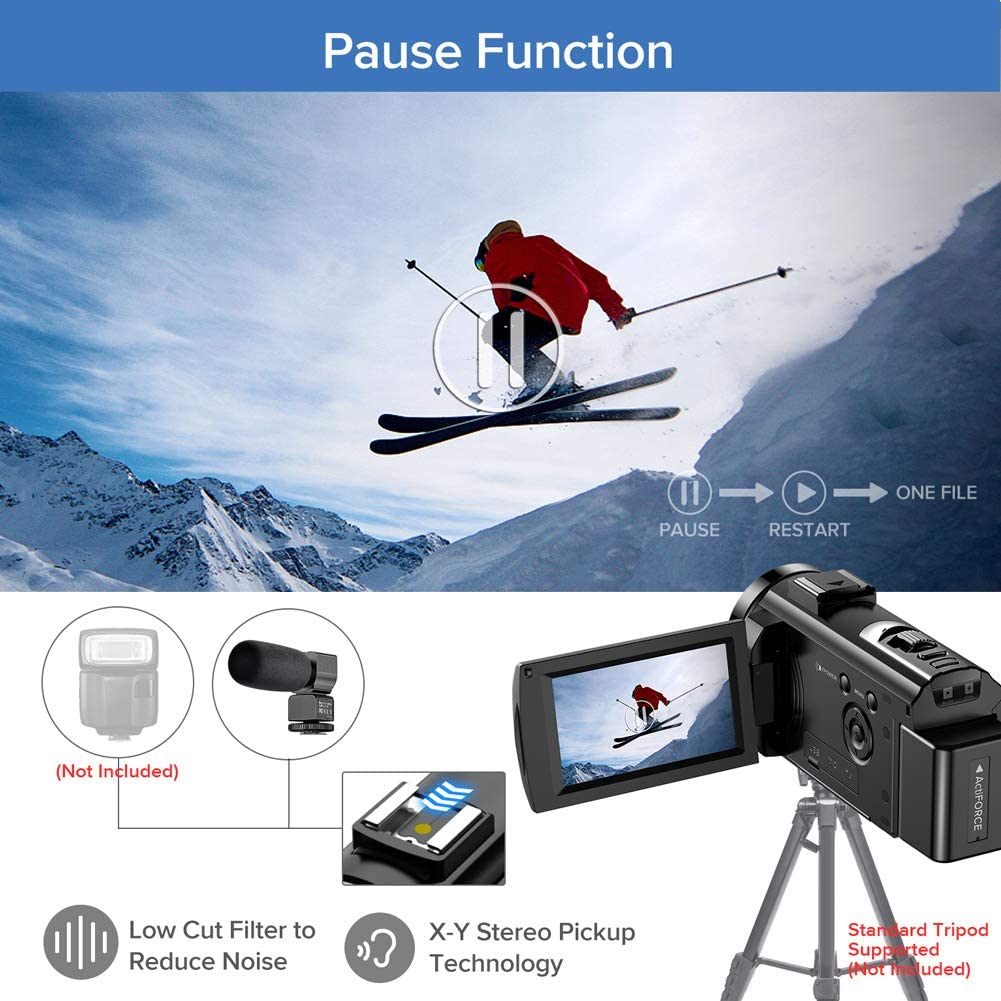 Video Camera, 1080P FHD Camcorder 30FPS 24MP Vlogging Camera for YouTube with 16X Digital Zoom, 3 Inch 270 Degrees Rotation LCD Screen Camera Recorder with Microphone, Remote Control and 2 Batteries